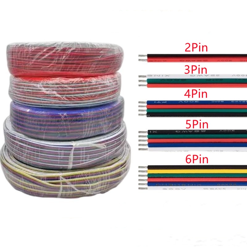 1 Meters 22AWG 2Pin/3Pin/4Pin/5Pin/6pin Led Strip Connector Wire Cable ...