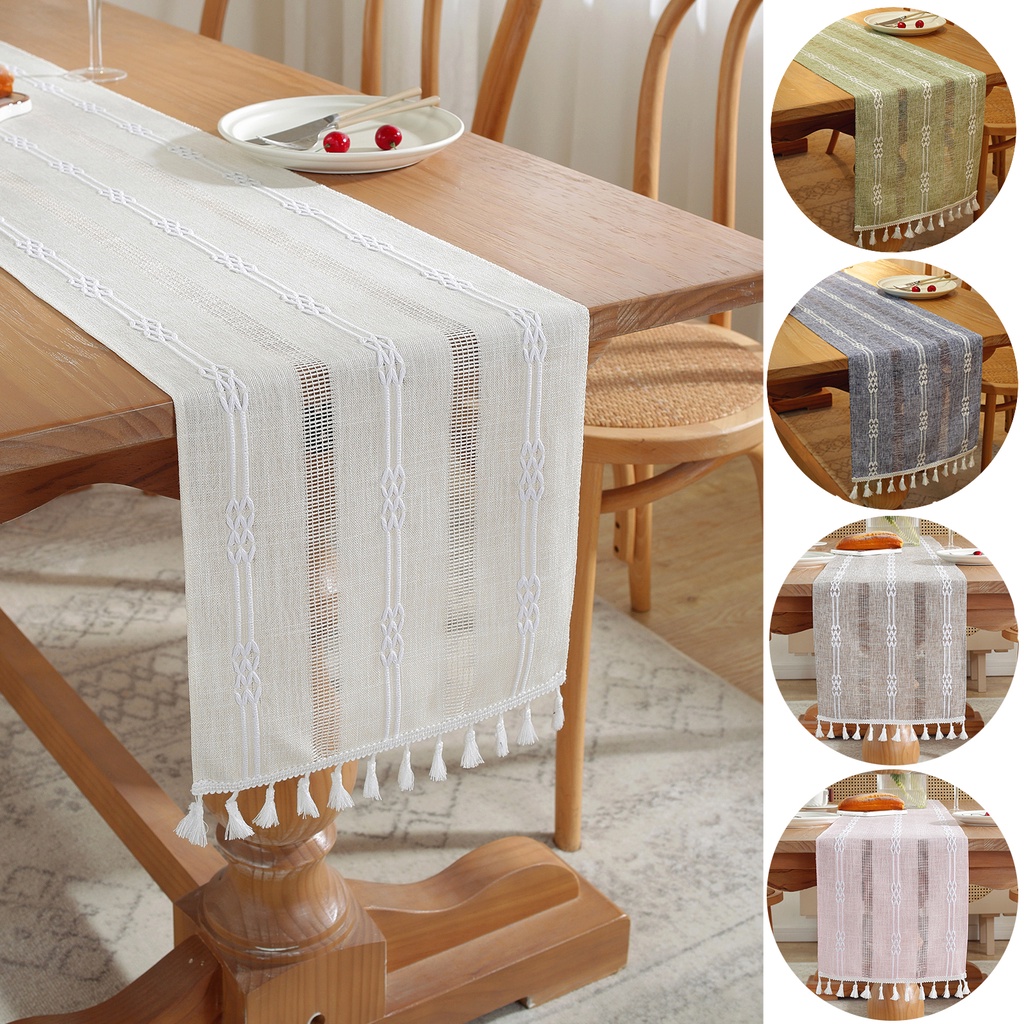 Cotton Linen Table Runner Nordic Style with Tassel Table Runner ...