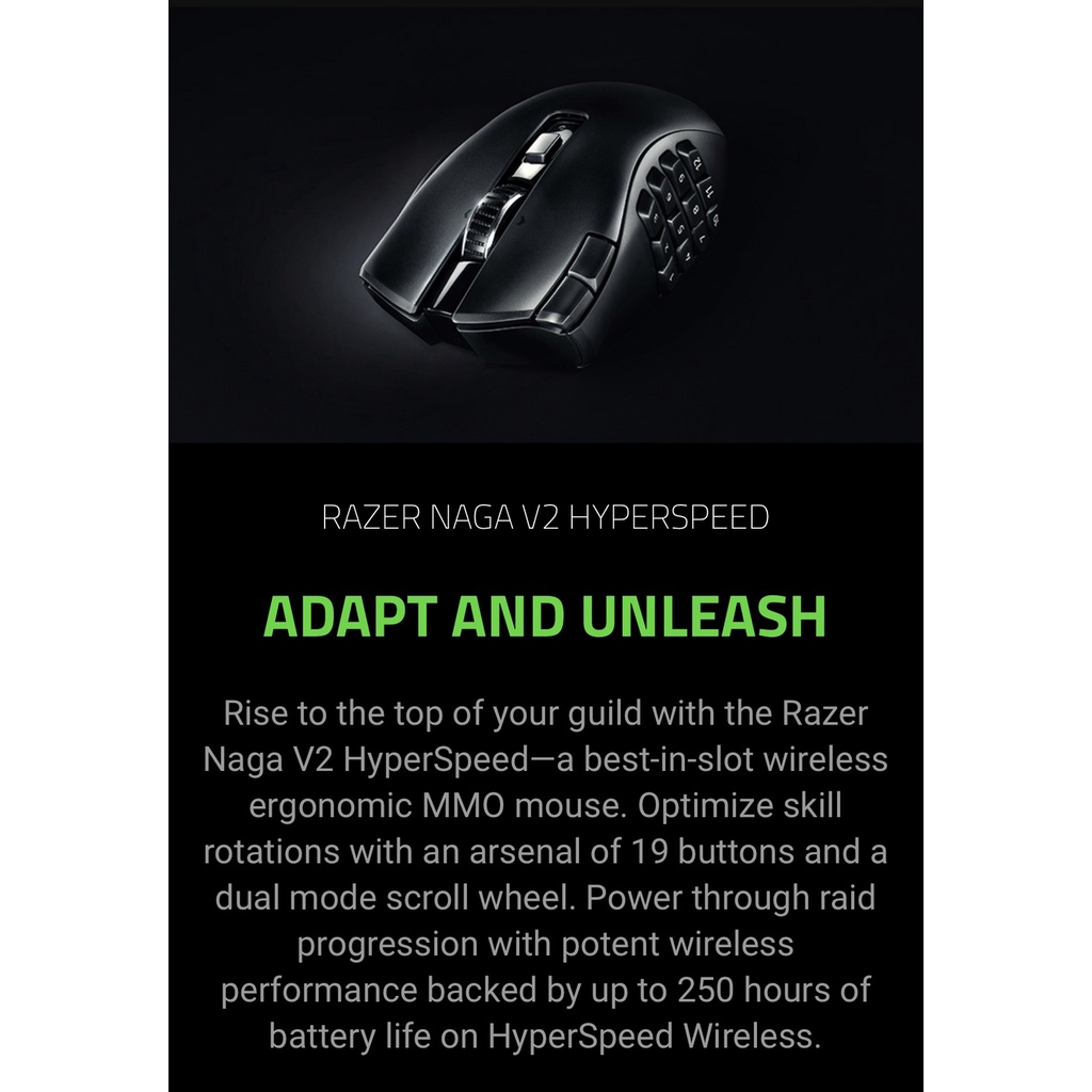 Razer Naga V2 HyperSpeed Ergonomic Wireless MMO Gaming Mouse with 19 ...