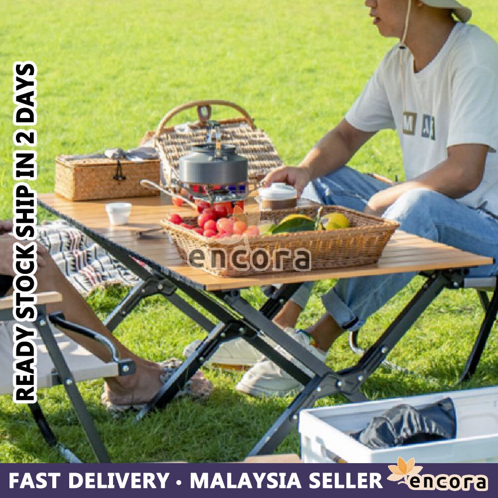 Encora Foldable Camp Table Picnic Dining Table Meja Lipat Meja Kayu ...