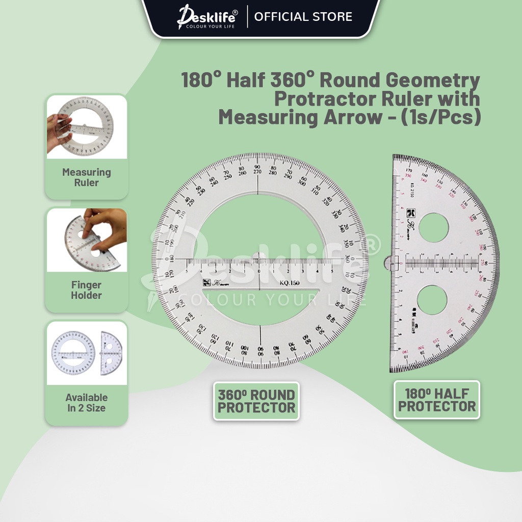Desklife 180° Half 360° Round Geometry Protractor Ruler with Measuring ...
