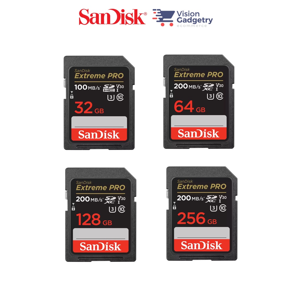 Sandisk Extreme Pro SDHC™ SDXC™ C10 U3 V30 UHS-I Card 100MBs 200MBs ...