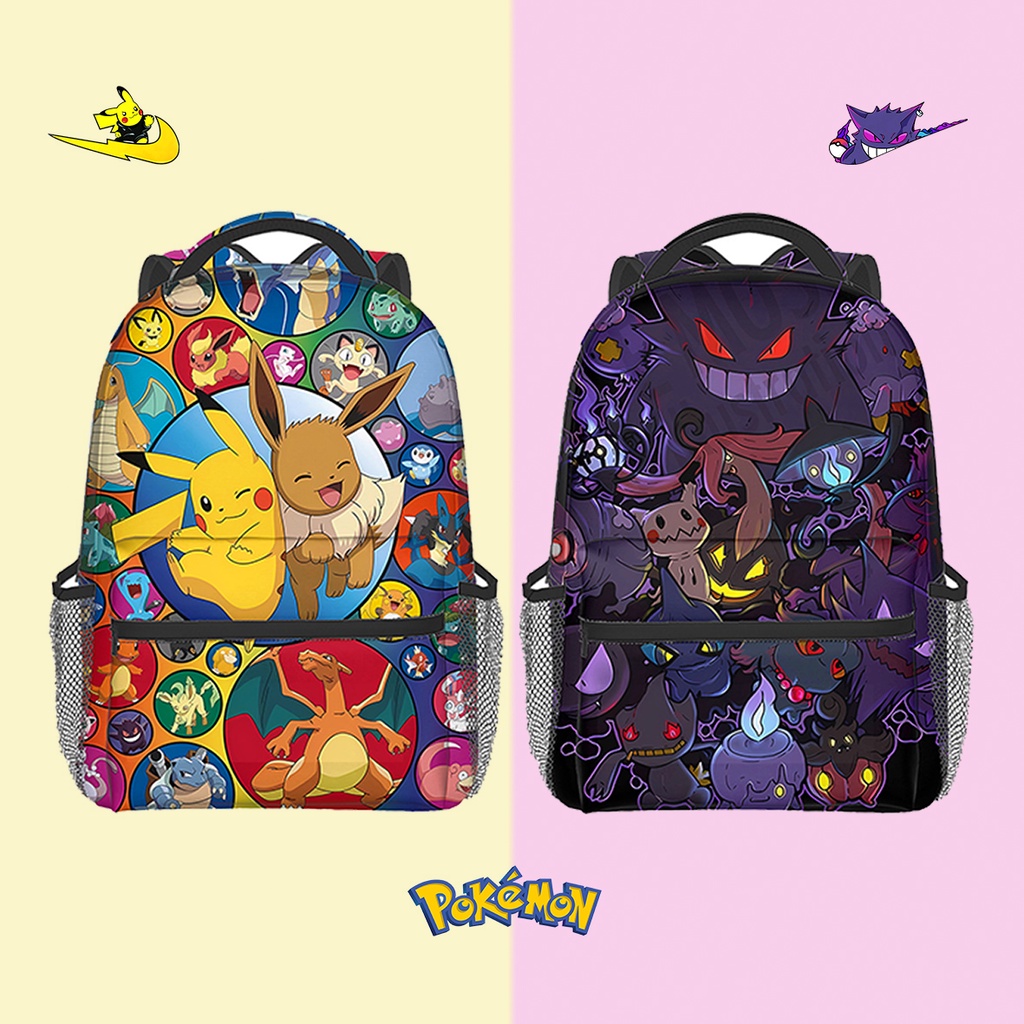 Pikachu Eevee Gengar Pokemon Boys Girl Student School Bag Cartoon Full ...