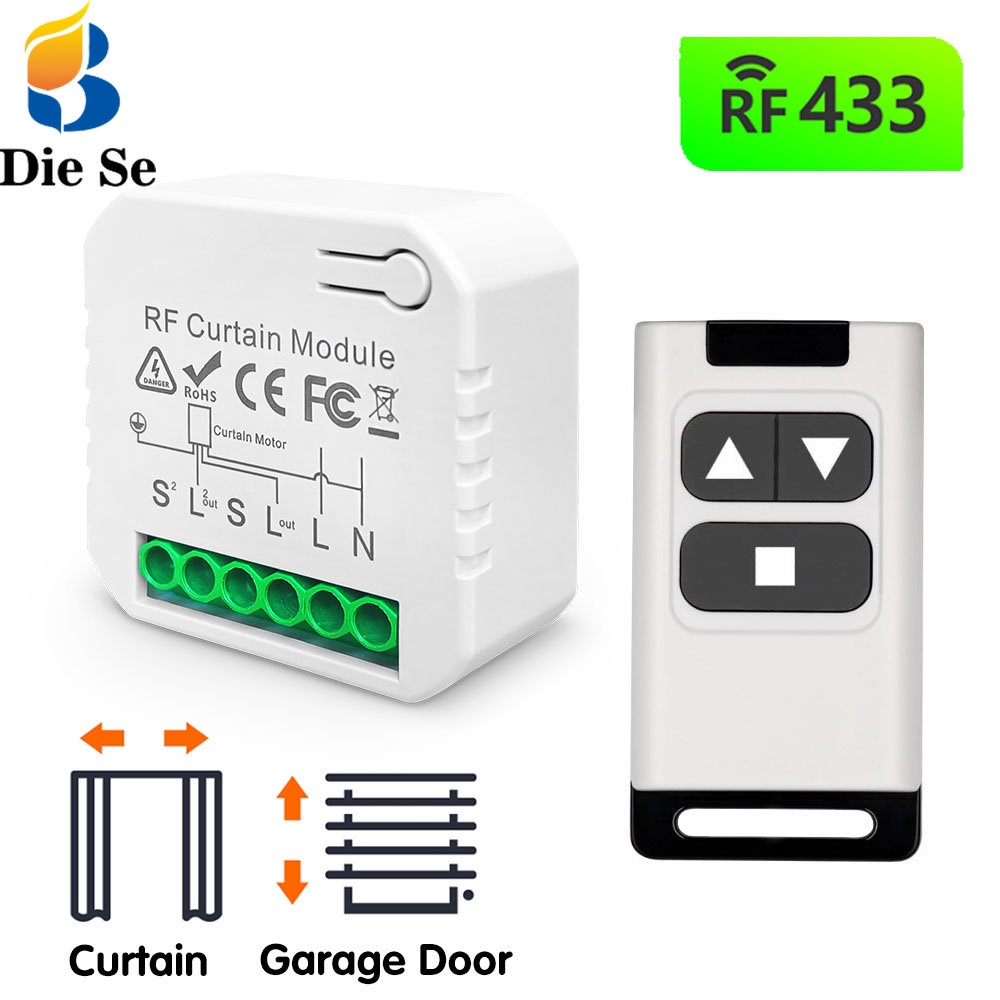 433MHZ RF Curtain Switch Remote Control Roller Shutter Module Garage ...