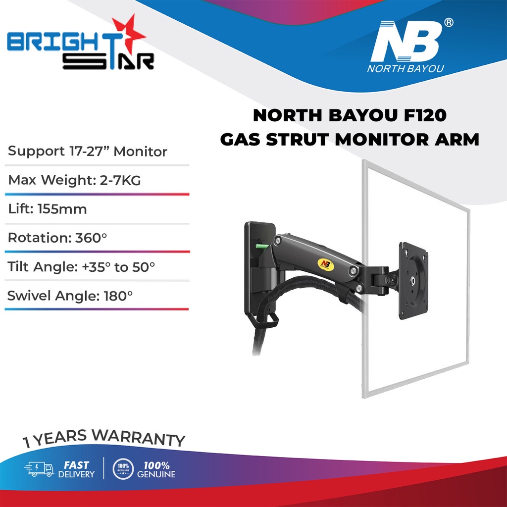 NB North Bayou F120 17 to 27 Inch Gas Strut Monitor Desktop Bracket ...