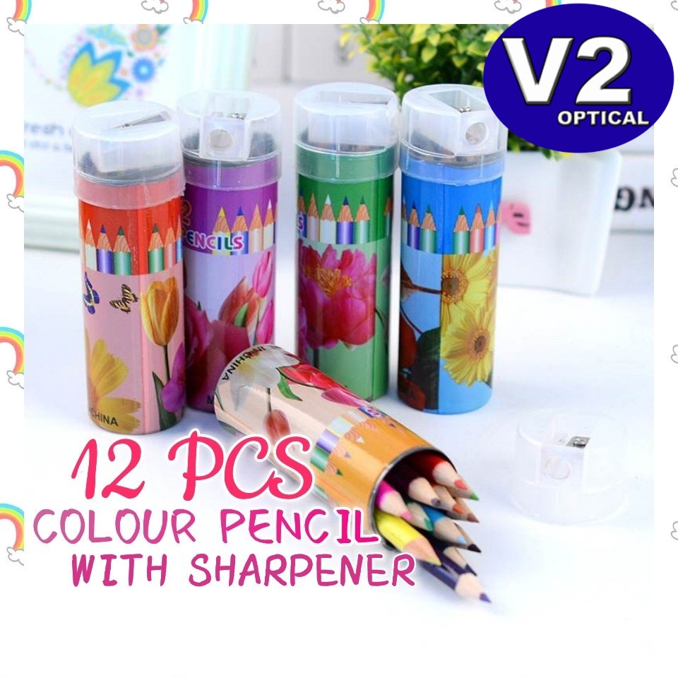 12 PCS Colours Pencil with Sharpener Children Kids School Painting Mini ...