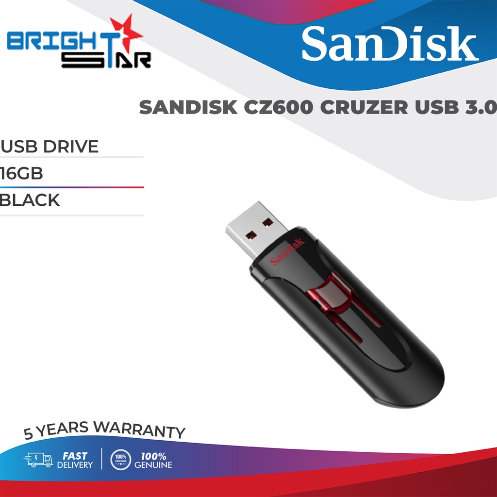 SANDISK CZ600 CRUZER GLIDE USB 3.0 FLASH DRIVE BLACK (16GB / 32GB ...