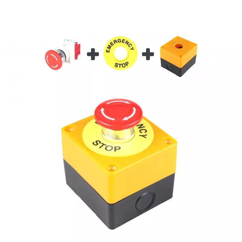 Plastic Box 22mm emergency Switch Red Sign Push Button DPST Mushroom Stop AC 660V 10A NO+NC ...