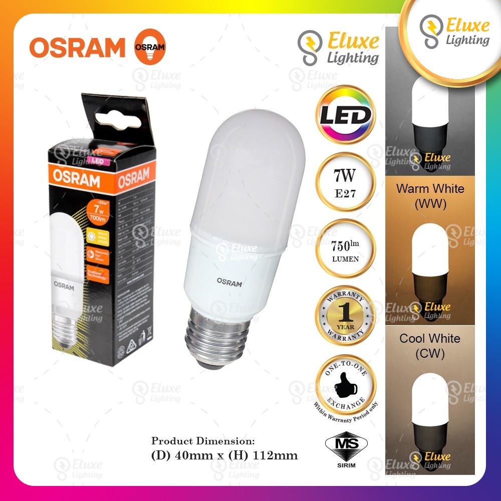 OSRAM 7W/10W/12W/14W/15W E27 LEDVALUE STICK BULB | Shopee Malaysia