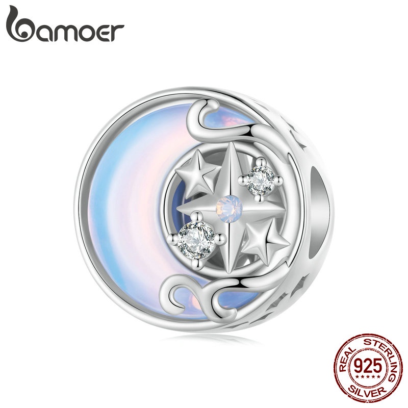 Bamoer 925 Sterling Silver Charm Moon Starburst Style Pendant Accessories for Bracelet DIY ...