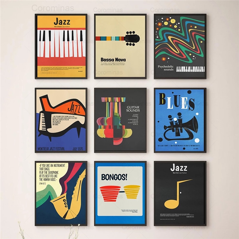 Musical Instrument Poster Piano Saxophone Guitar Retro Style Canvas ...