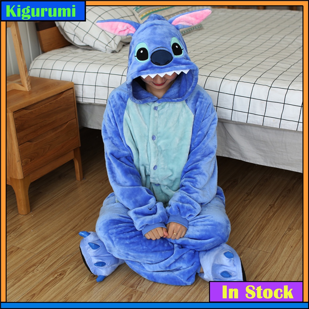 Kigurumi Stitch Pikachu Totoro Cartoon Flannel Pajamas Women Long Sleeve Sleepwear Onesies ...