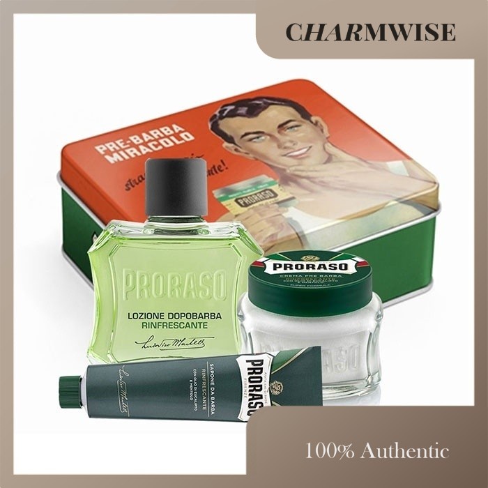 PRORASO VINTAGE GINO SHAVING SET (GREEN) Refreshing Eucalyptus Proraso ...