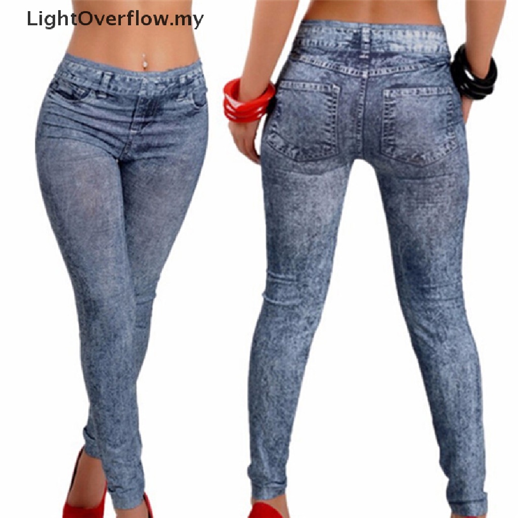 [LightOverflow] Women Fashion Stretch Plus Jeans Lady's Denim Faux Jean ...