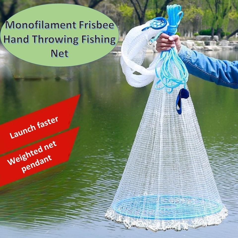 CSY 12 Feet Hand Cast Thrown Fishing Net with Flying Disc and Chain ...