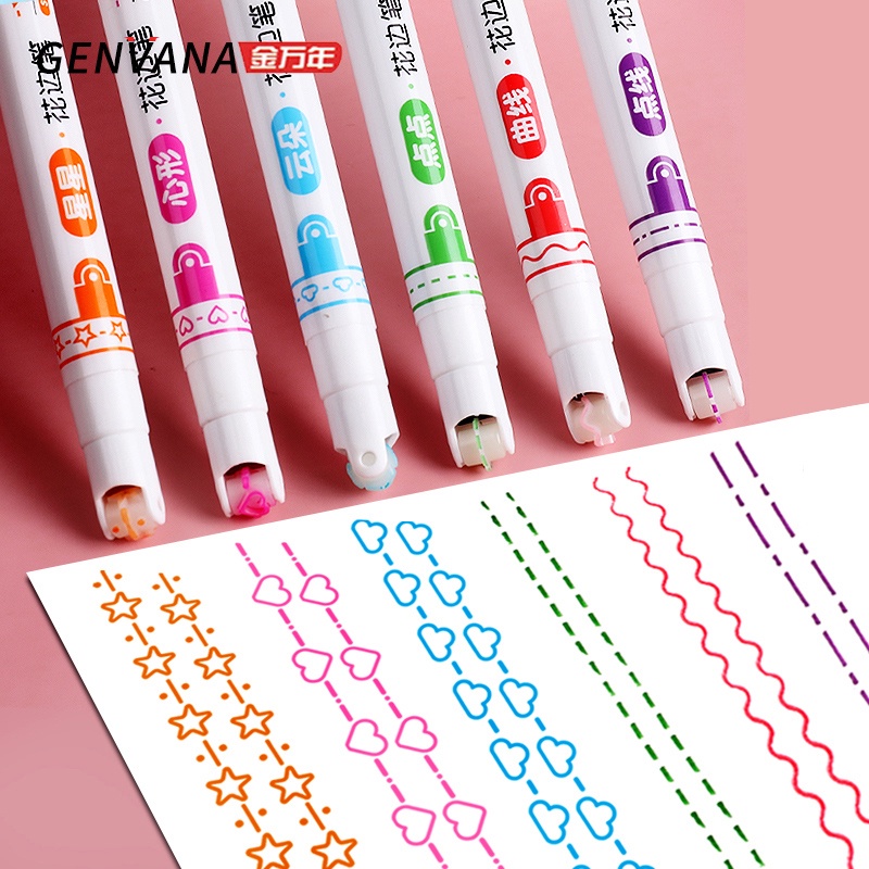 6pcs Set Roller Highlighter Curve/wave/clouds/ Art Marker Pen Hand ...