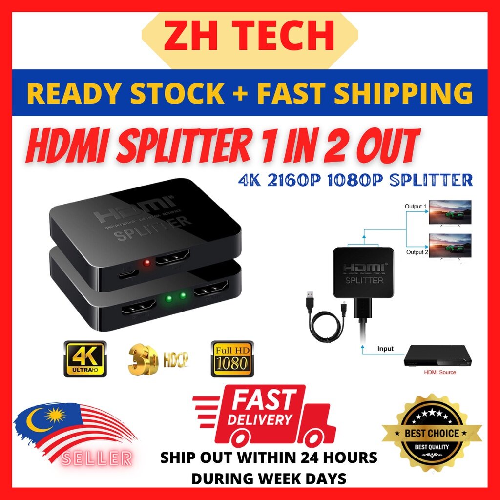 Hdm Splitter 1 in 2 Out 4k Input Output Dual Port Spliter Split Screen ...