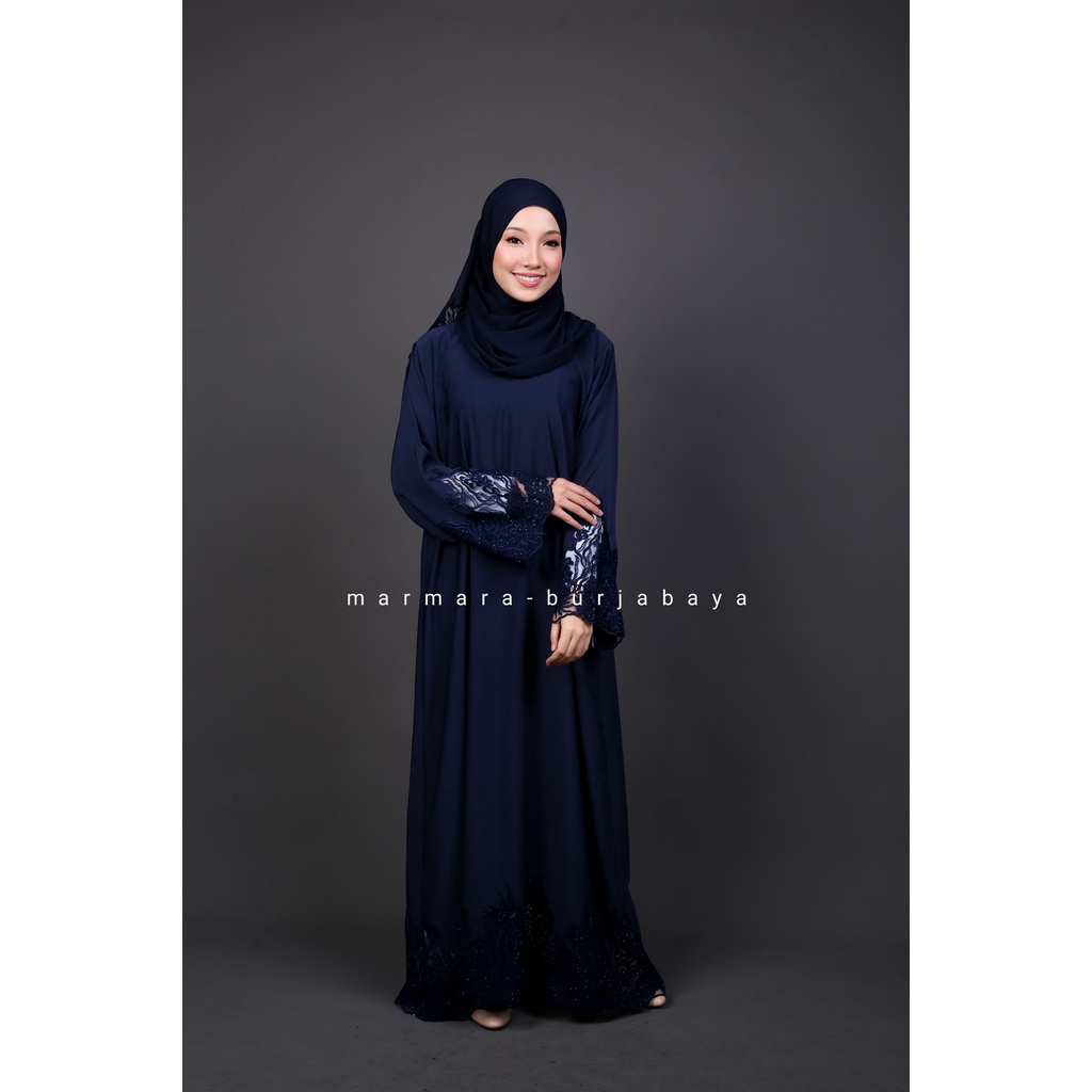Abaya Jubah Marmara Navy Blue with Full Lace | Shopee Malaysia