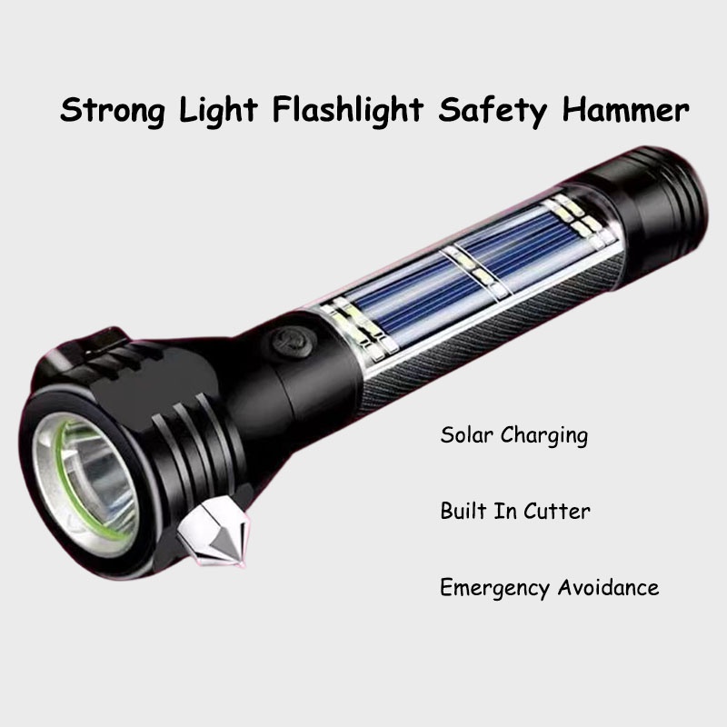 Solar Powered Torch Light Car Safety Hammer MultiFunction Torchlight ...