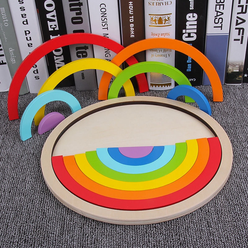 Wooden Rainbow Stacking Game Geometry Building Blocks Nesting Stacking ...