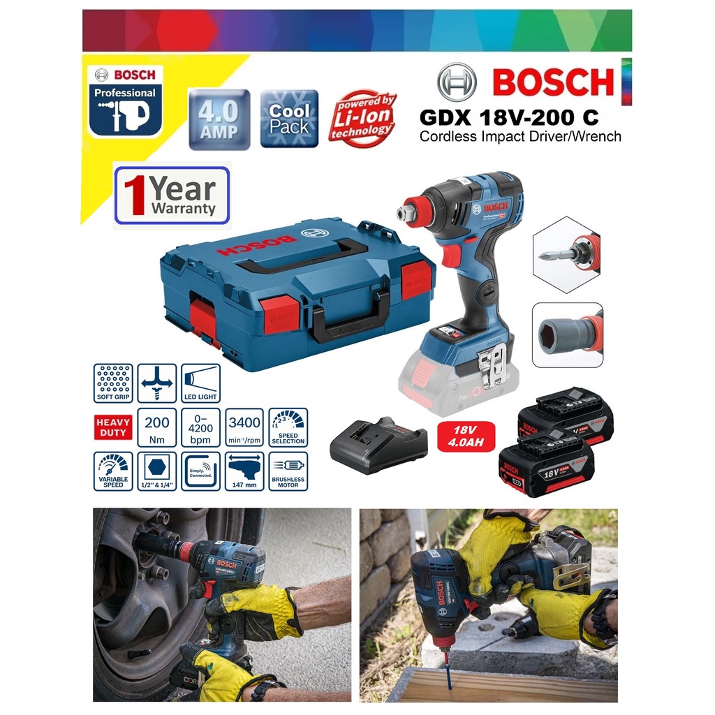 Bosch GDX 18V-200C Brushless Cordless Impact Driver/Wrench | Shopee ...