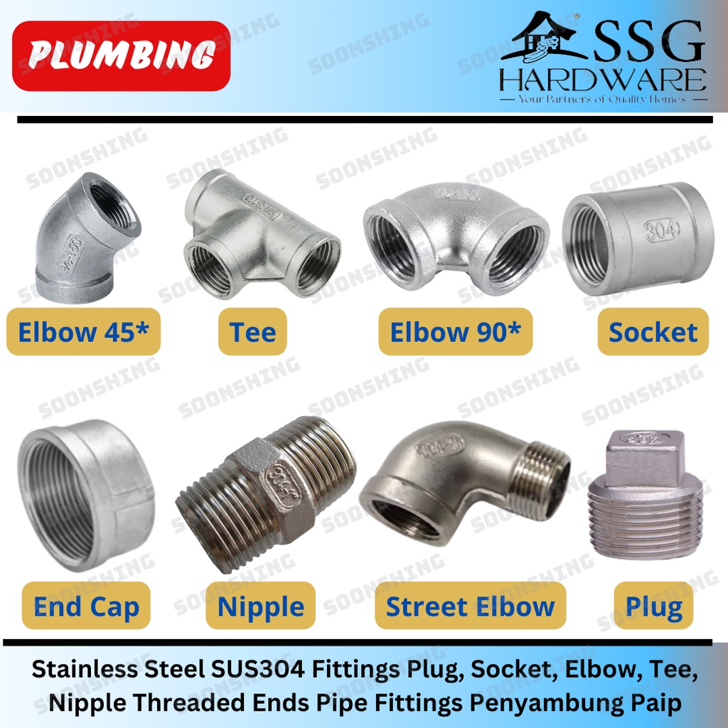 Stainless Steel SUS304 Pipe Joint Fittings Connector Penyambung Paip ...