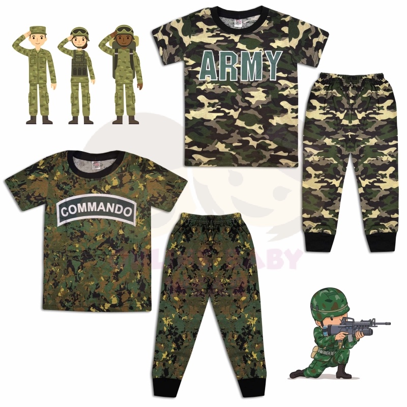(1Y-12Y) NR MILITARY FULL PRINT Cotton Kids Pajamas - Pyjamas Army Boys ...