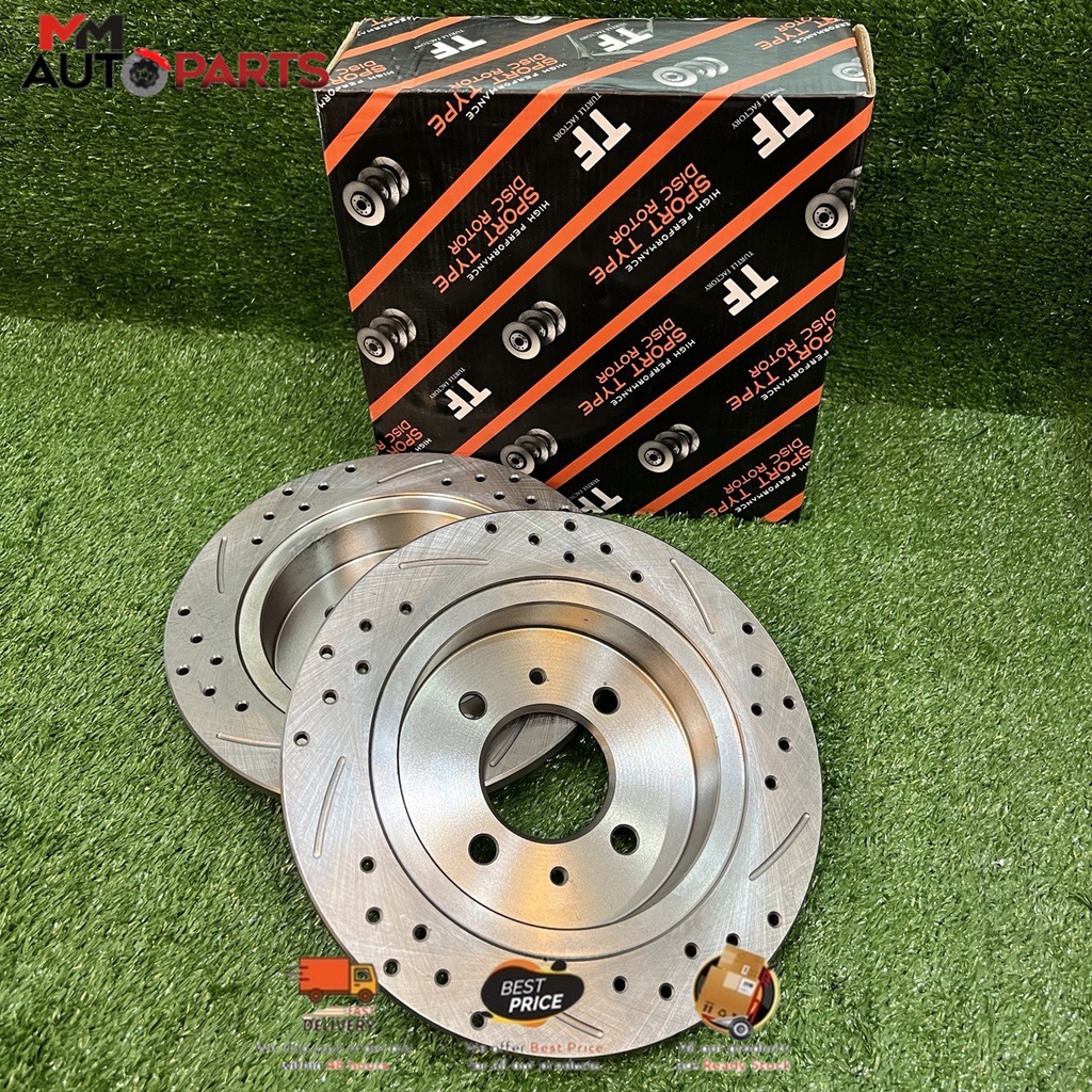ORIGINAL TF SLOTTED & DRILLED DISC ROTOR PROTON WIRA 1.6 1.8 / PUTRA 1. ...
