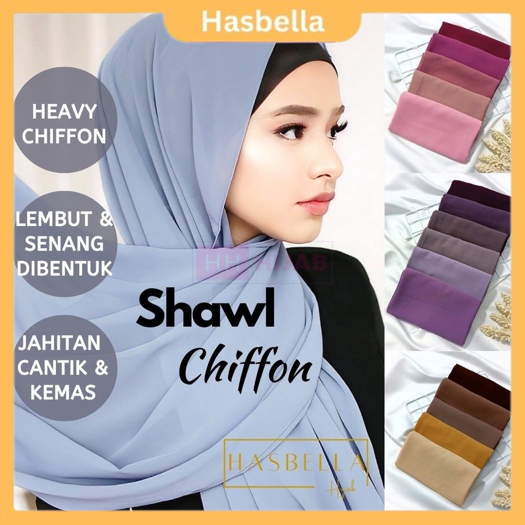 Tudung Shawl Keknis Heavy Chiffon Plain Selendang Voile Silk Selesa 1.8 ...