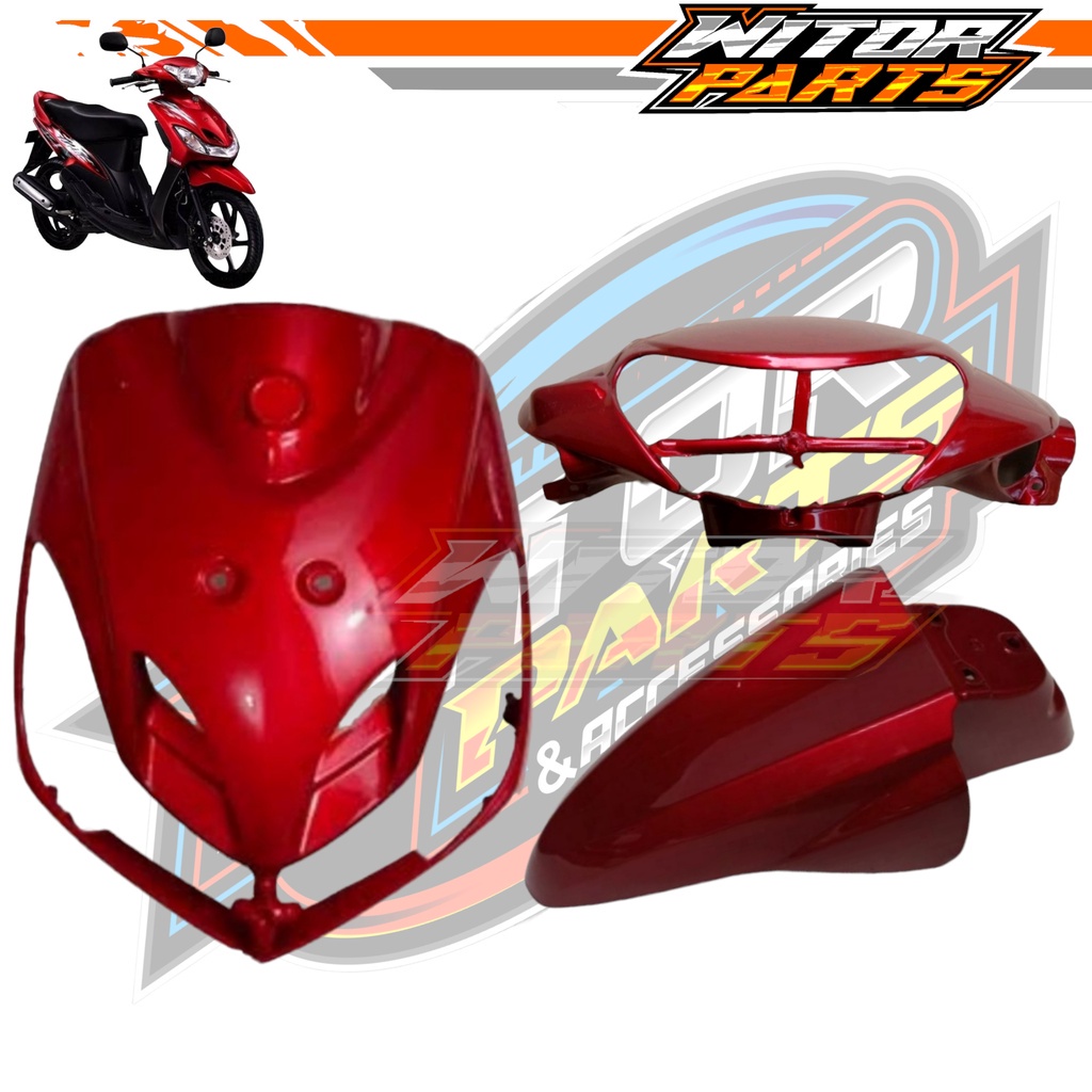 MERAH Mio Sporty Mio Smile Front Cover Package Maroon / Shield + Shell ...