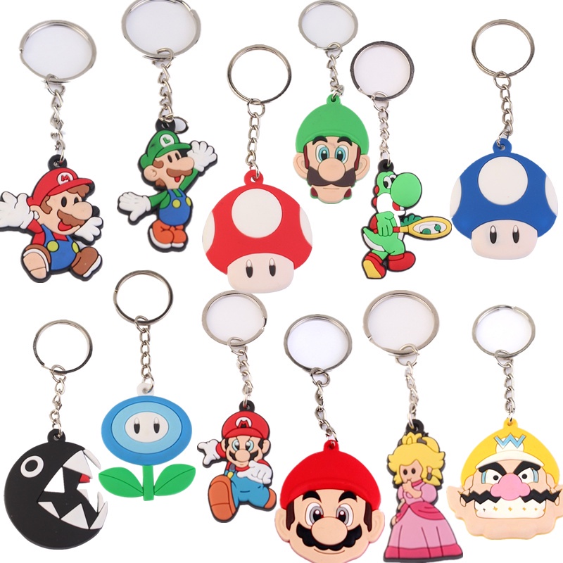 Cartoon Super Mario Bros Keychain Soft PVC Keyring For Kids Party Gift ...