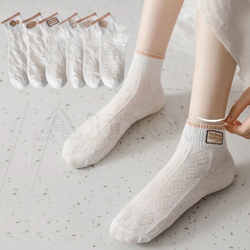 5 Pairs Short White Socks Non-Slip Ankle Socks Women Ins Style Thin ...