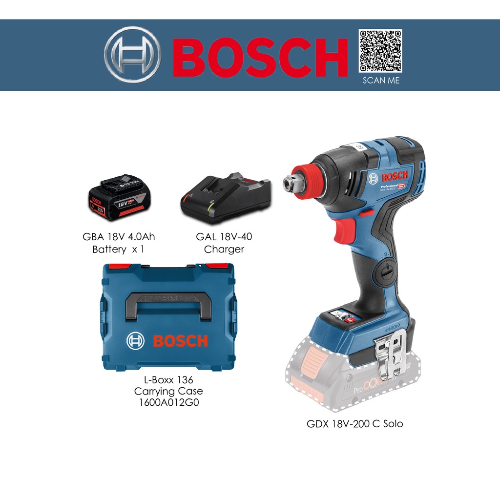 BOSCH GDX 18V-200 C Professional Brushless Cordless Impact Driver ...