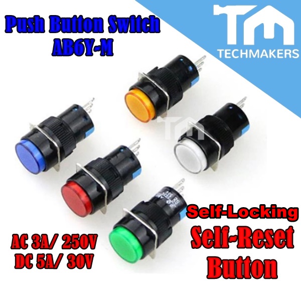 LA16 16mm Push Button Momentary (Self-Reset) / Latching (Self-Lock) 3 ...