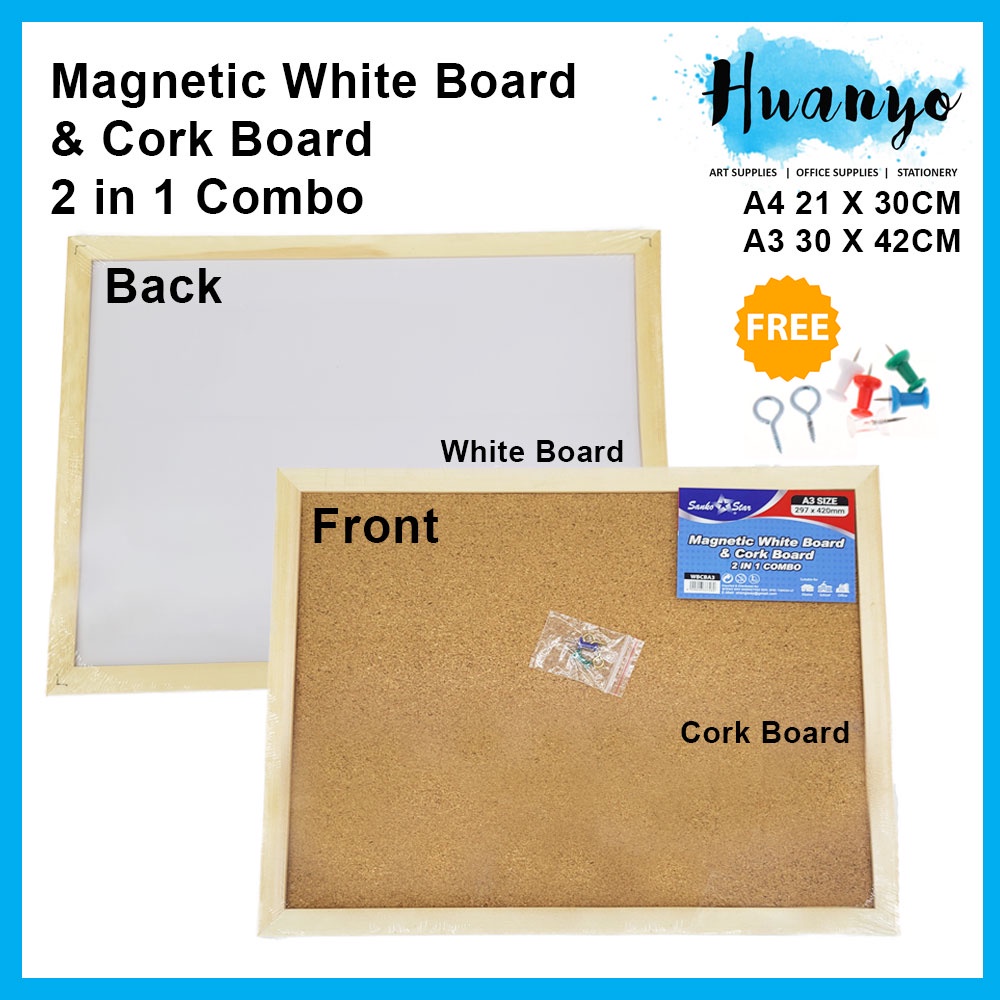 Sanko Star Wooden Frame Magnetic White Board & Cork Board 2 in 1 Combo ...