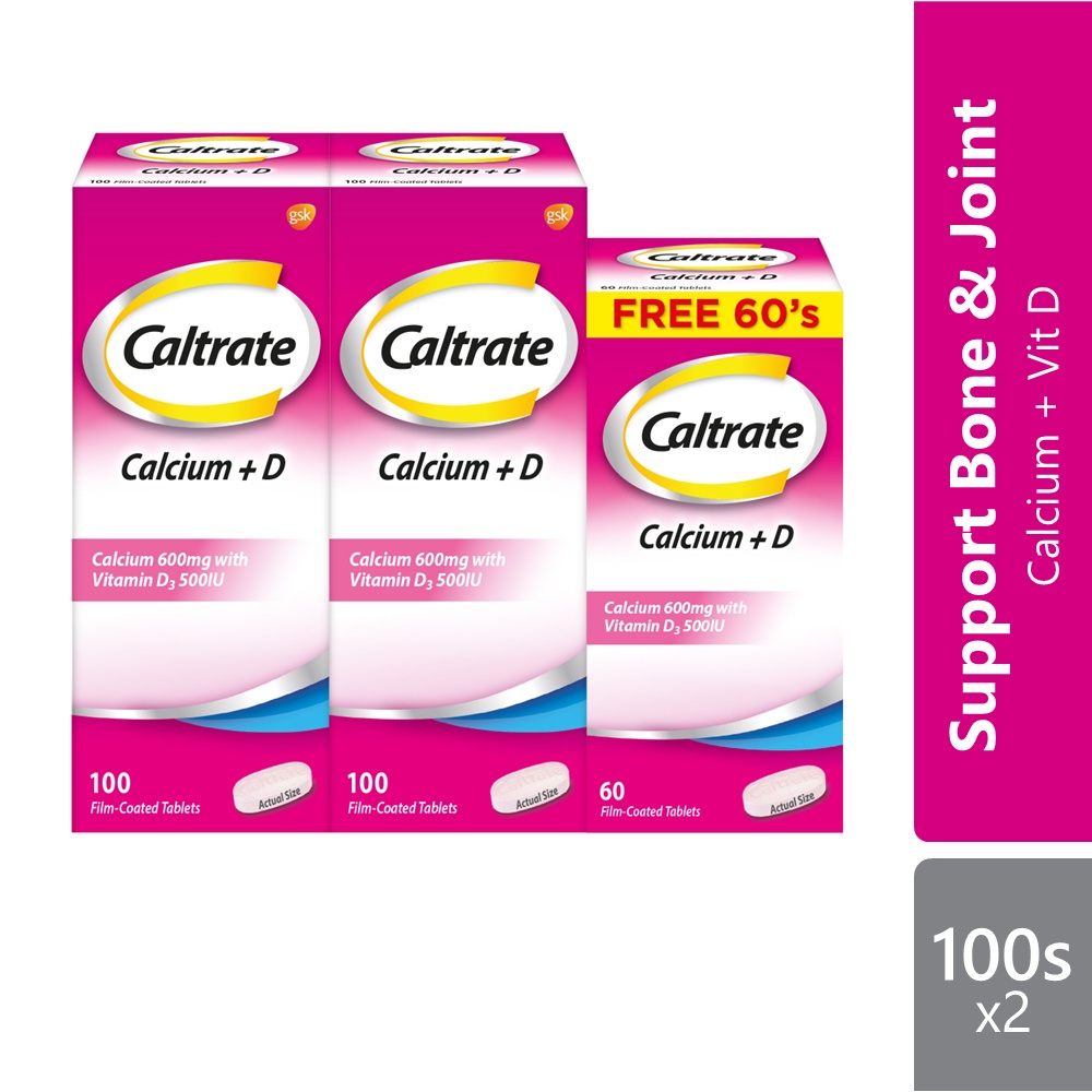 Caltrate 600+D Calcium 600mg + Vitamin D 100s x 2 + 60s | Bone & Joint ...