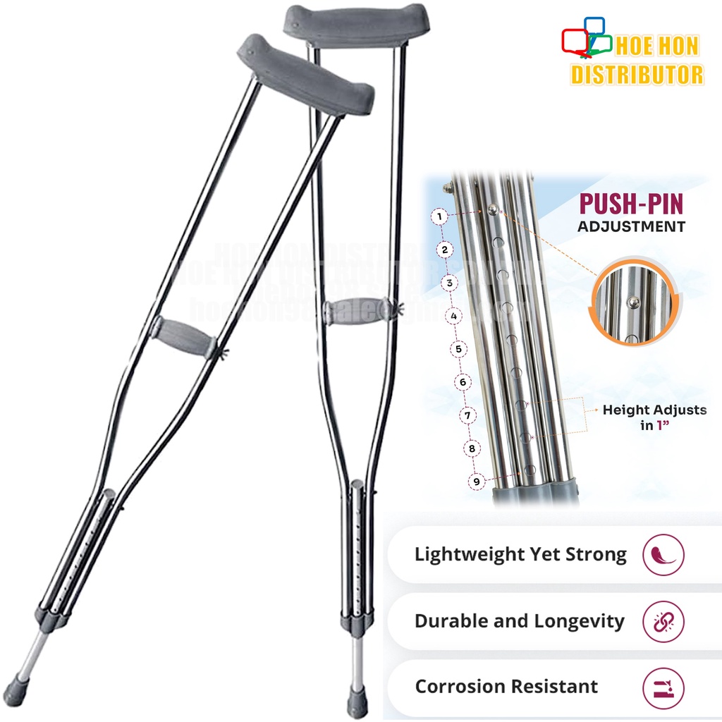 Underarm Crutch 1 Pair Stainless Steel Adjustable Armpit Cane Injury ...