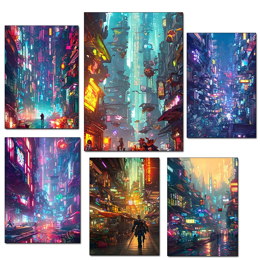 Cyberpunk Poster Landscape Artwork Wallpaper Picture Print Canvas ...