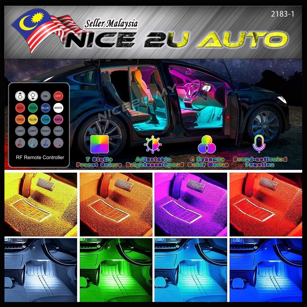 4PCS RGB LED Strips Car Interior Atmosphere Decorative Foot Lamp Door ...