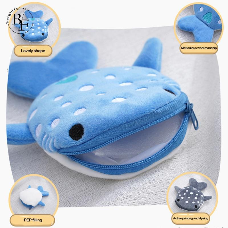 Cute Blue Small Whales Coin Purse Plush Zipper Coin Wallet Shark Shape ...