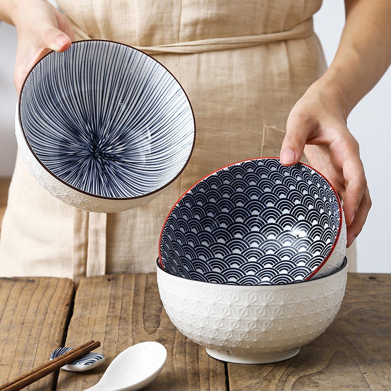 6 inch Ceramic Noodle Bowl Relief Bowl Malay Style Modern Simple ...