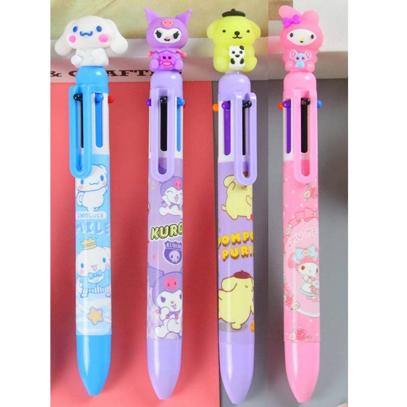 Sanrio 6 Color Pen Mymelody Kuromi Cinnamoroll PomPom Purin Kawaii Ballpoint Pen Cute Cartoon ...