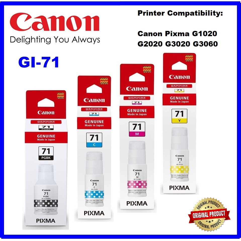 ORIGINAL Canon 71 Pigment Black Cyan Magenta Yellow Refill Ink Bottles ...