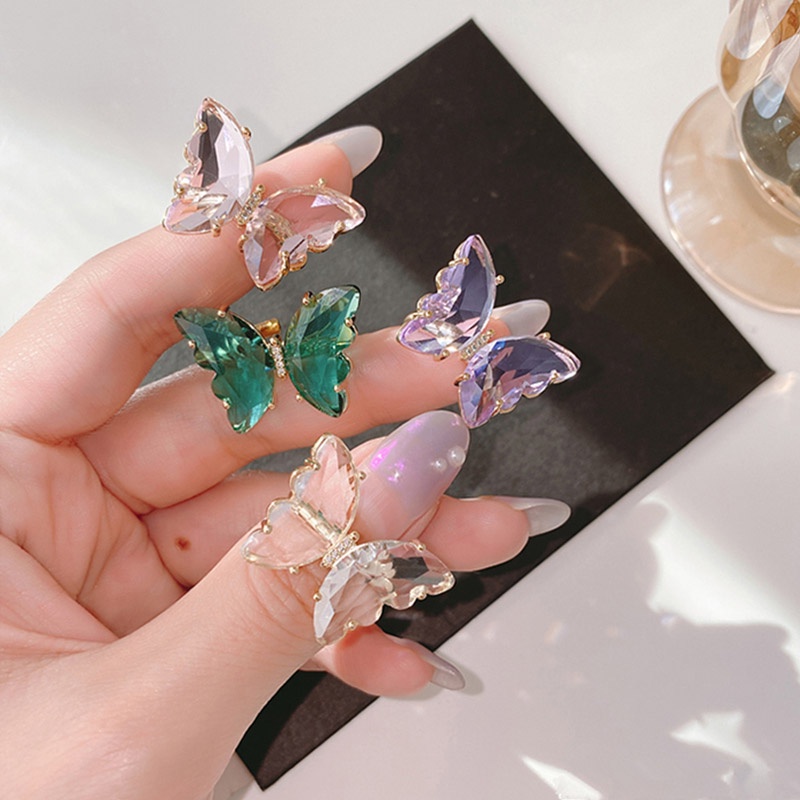 Fashion Shine Rhinestone Crystal Butterfly Rings Multi-Color Simple ...