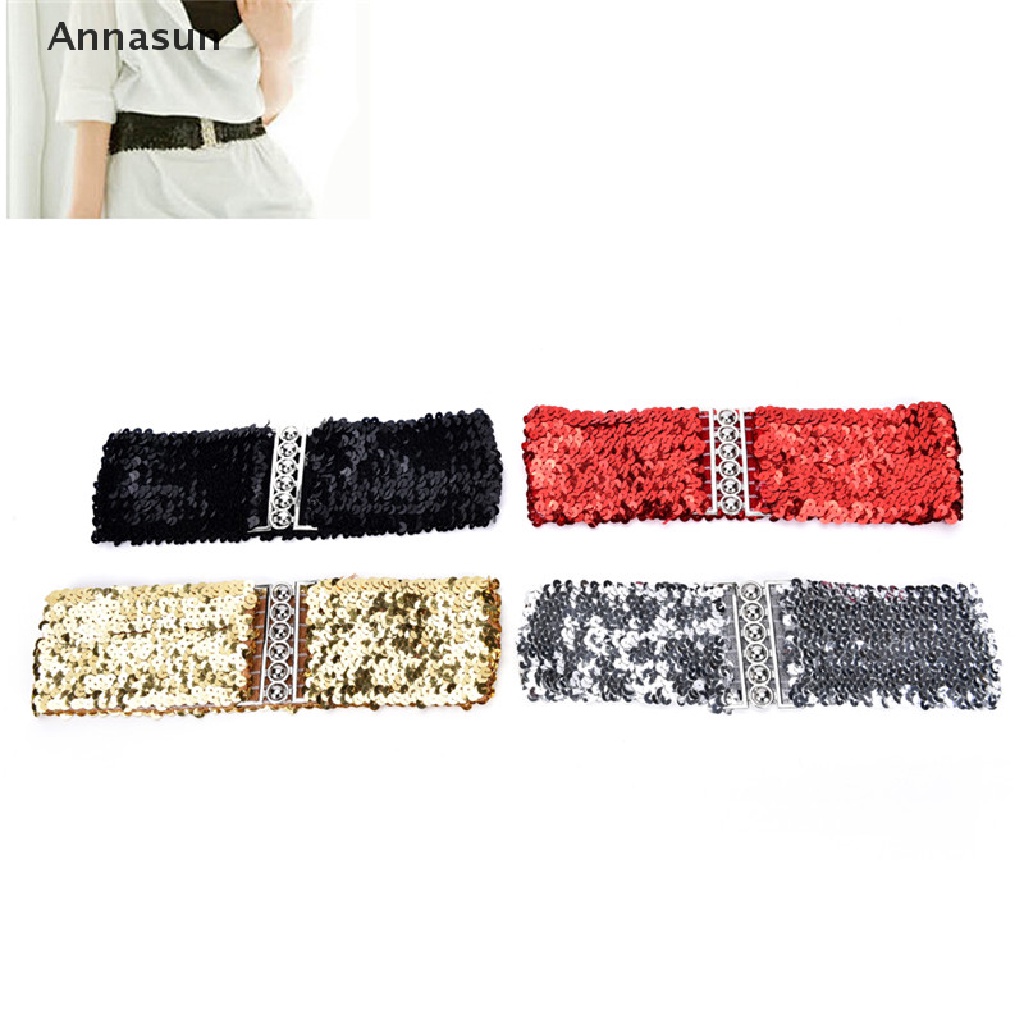 Annasun Bling Womens Rivet Sequins Elastic Stretch Wide Waist Belt ...