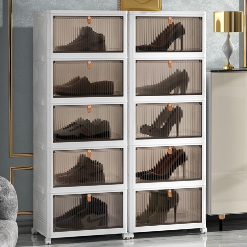 1/2/3/4/5/6 Layers Foldable Shoes Storage Box With Wheels Stackable ...