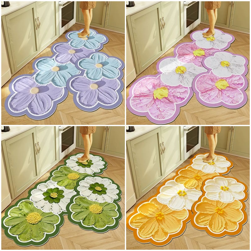 Floor Mat Kitchen Flower Bathroom Absorbent Water Mat Tableware ...