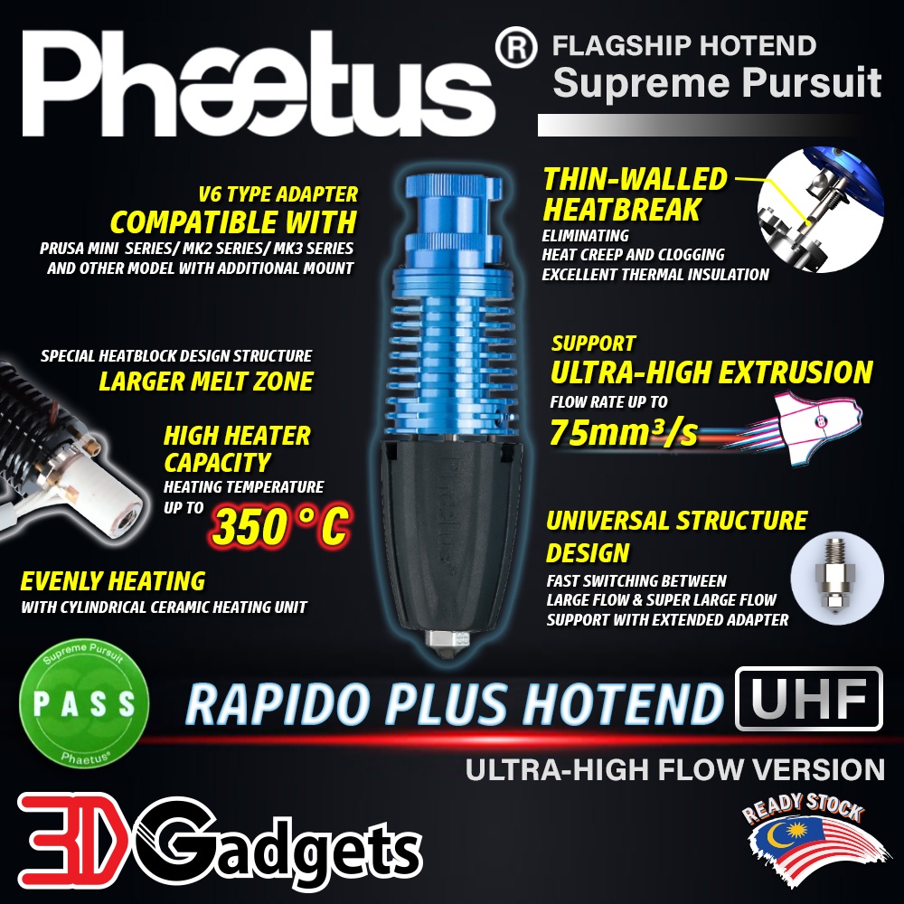 Phaetus Rapido Plus Hotend UHF Ultra-High Flow V6 Adapter for Prusa ...