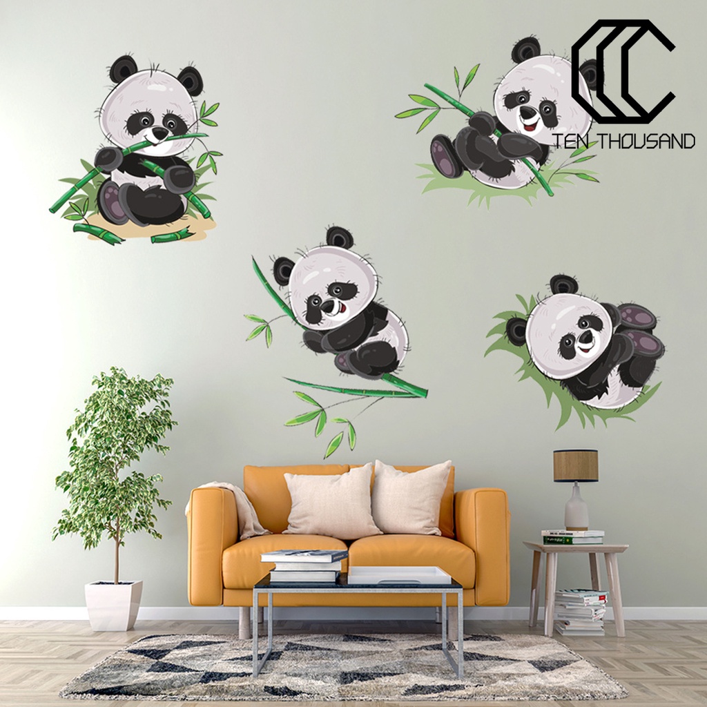 MHL_ 4Pcs Panda Wall Stickers Cute Cartoon Panda Eat Bamboo PVC Decals ...