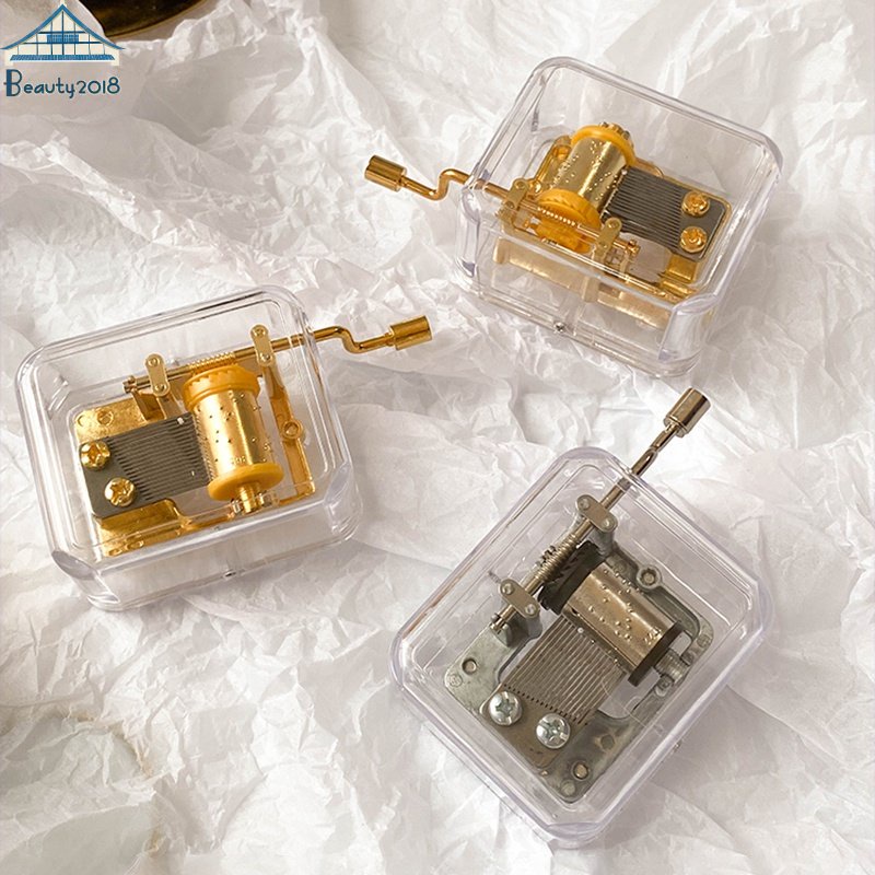Transparent Music Box Gold Hand Cranked Note Music Box Play Birthday ...